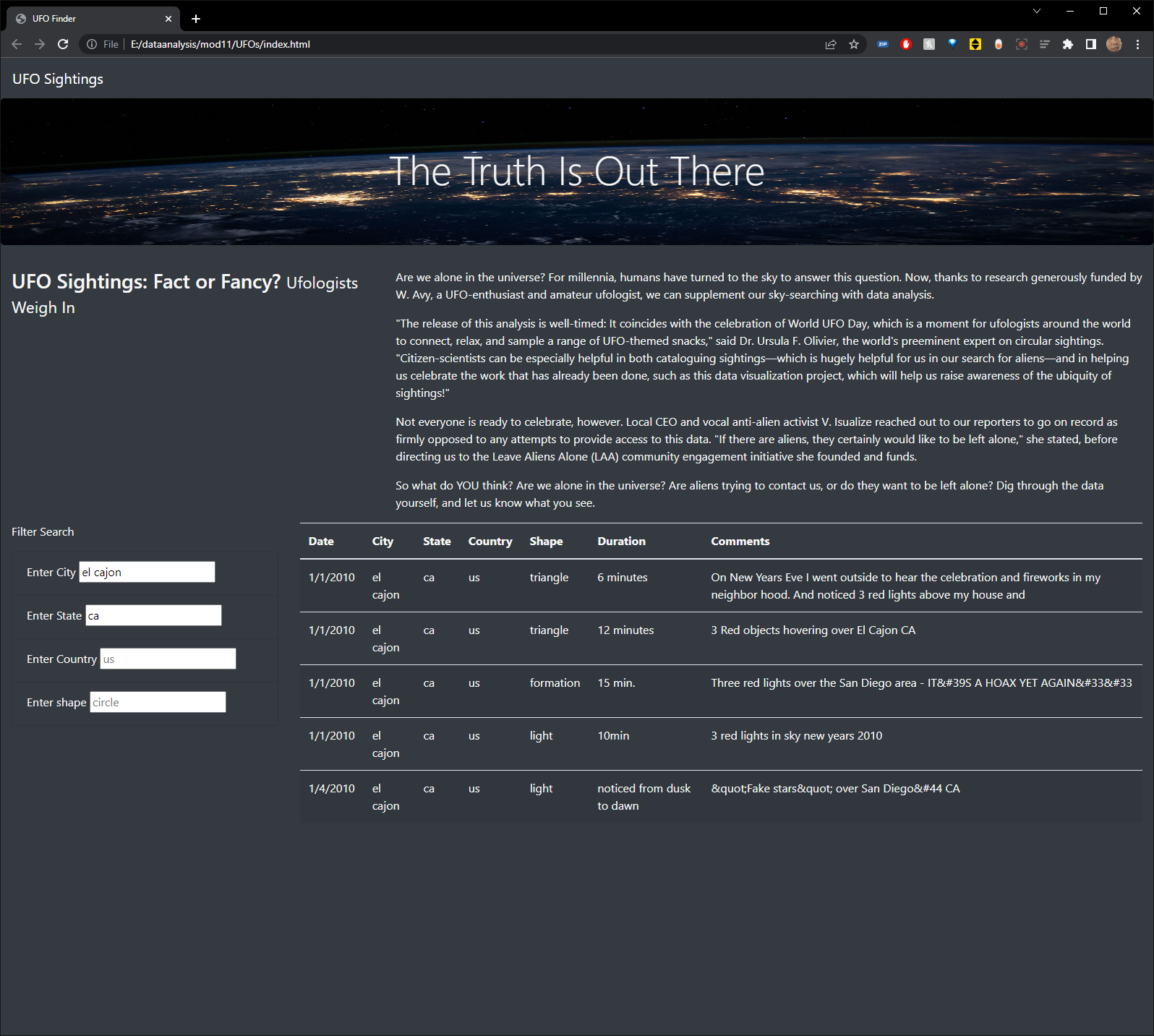 GitHub - kyturr/UFOs