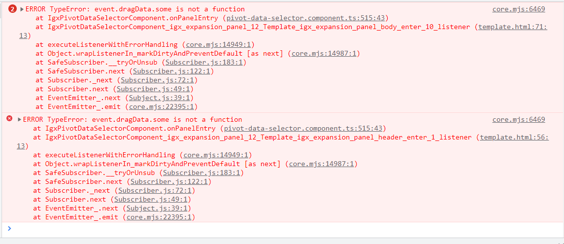 [igxPivot] Dragging & Dropping a list item into the grid chip area (or vice versa) throws errors ...