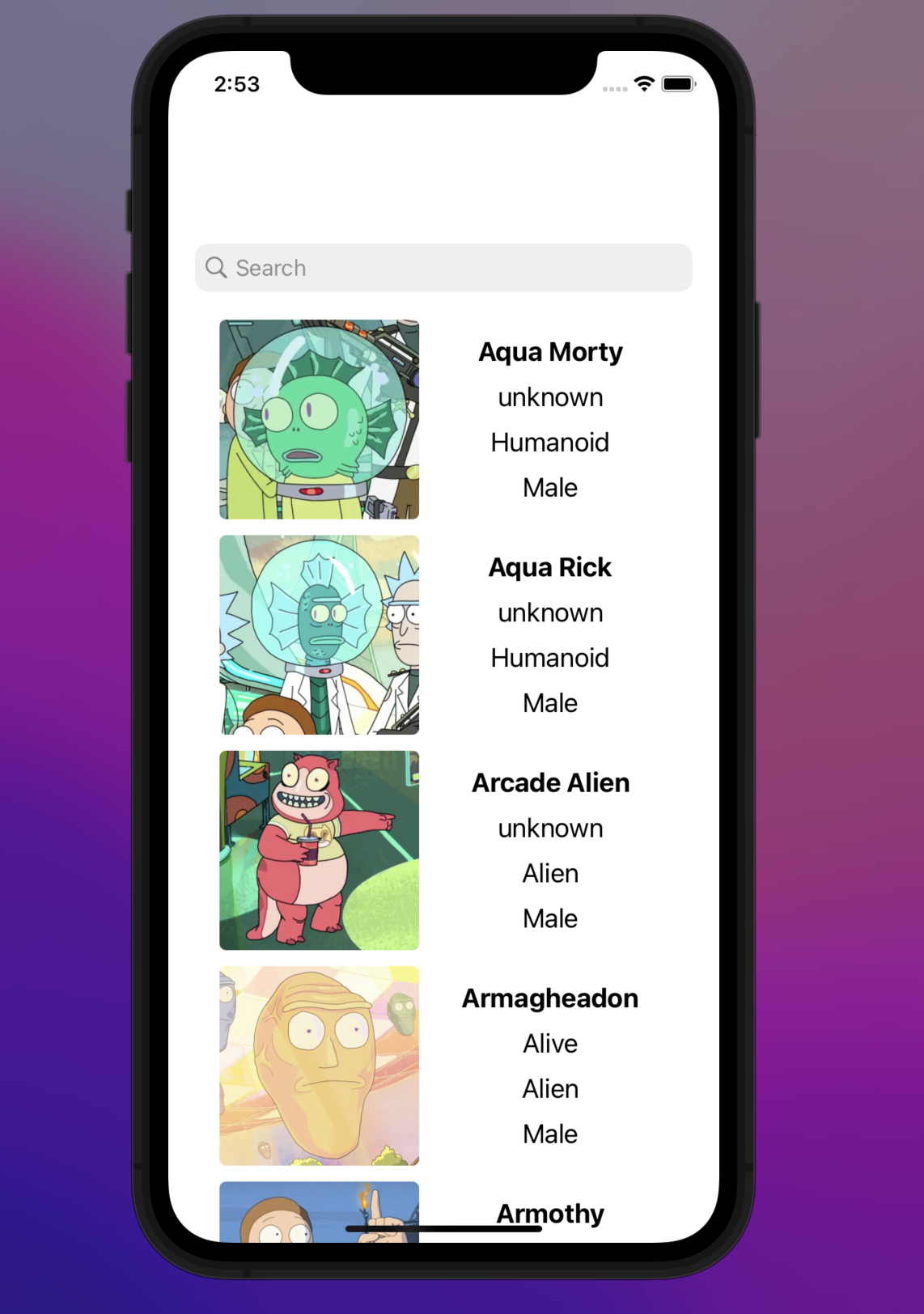 GitHub - Shaheed-N/RickAndMorty: Rick And Morty application with dark mode