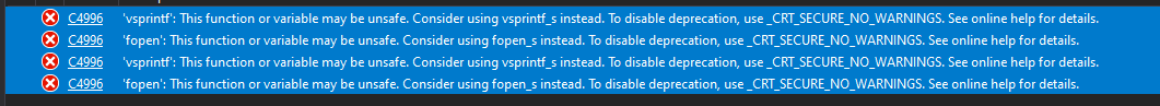 Error: C4996 vsprintf and fopen considered unsafe, consider *_s instead. · Issue #189 ...