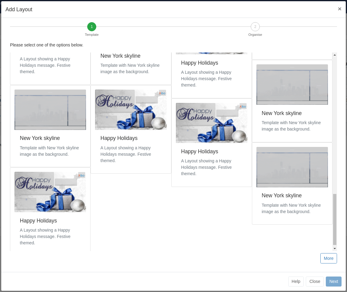 Add Layout: pressing more repeats the same page · Issue #2746 · xibosignage/xibo · GitHub