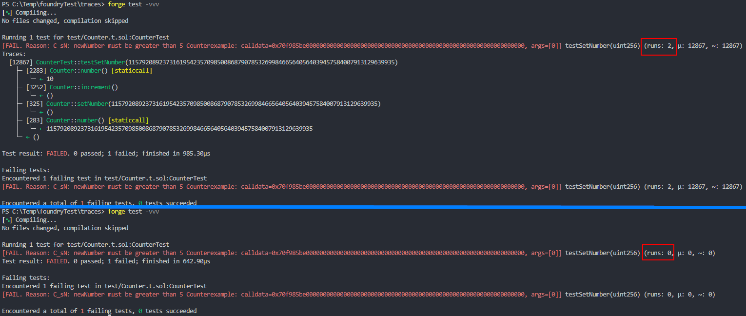 `forge Test Vvv` Keeps No Trace Of Failed Fuzzed Test Picks Random