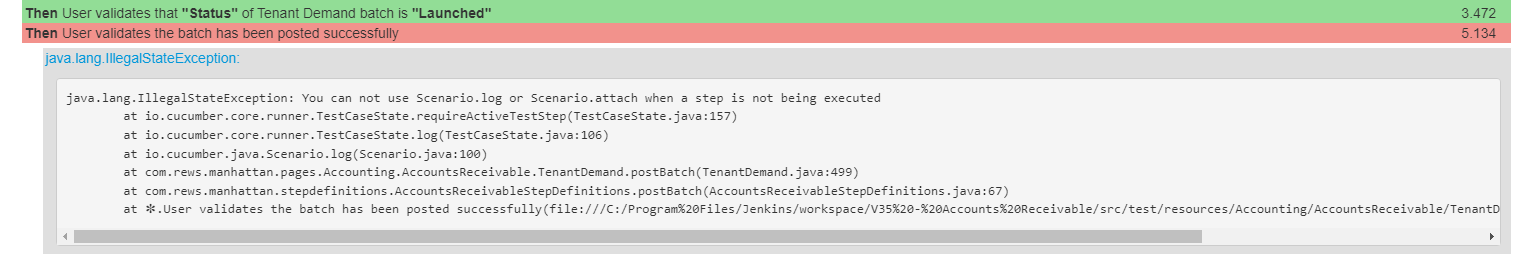 java.lang.IllegalStateException: You can not use Scenario.log or Scenario.attach when a step is ...
