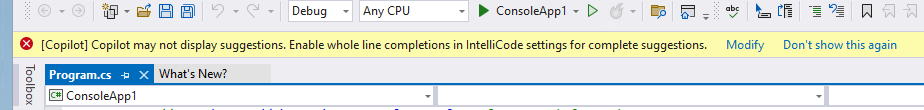 Visual Studio Copilot inline suggestions not showing until manually requested, output panel not ...