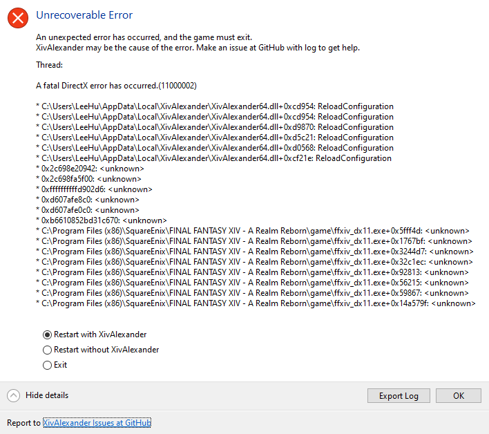 Constantly crashing on startup · Issue #407 · Soreepeong/XivAlexander · GitHub