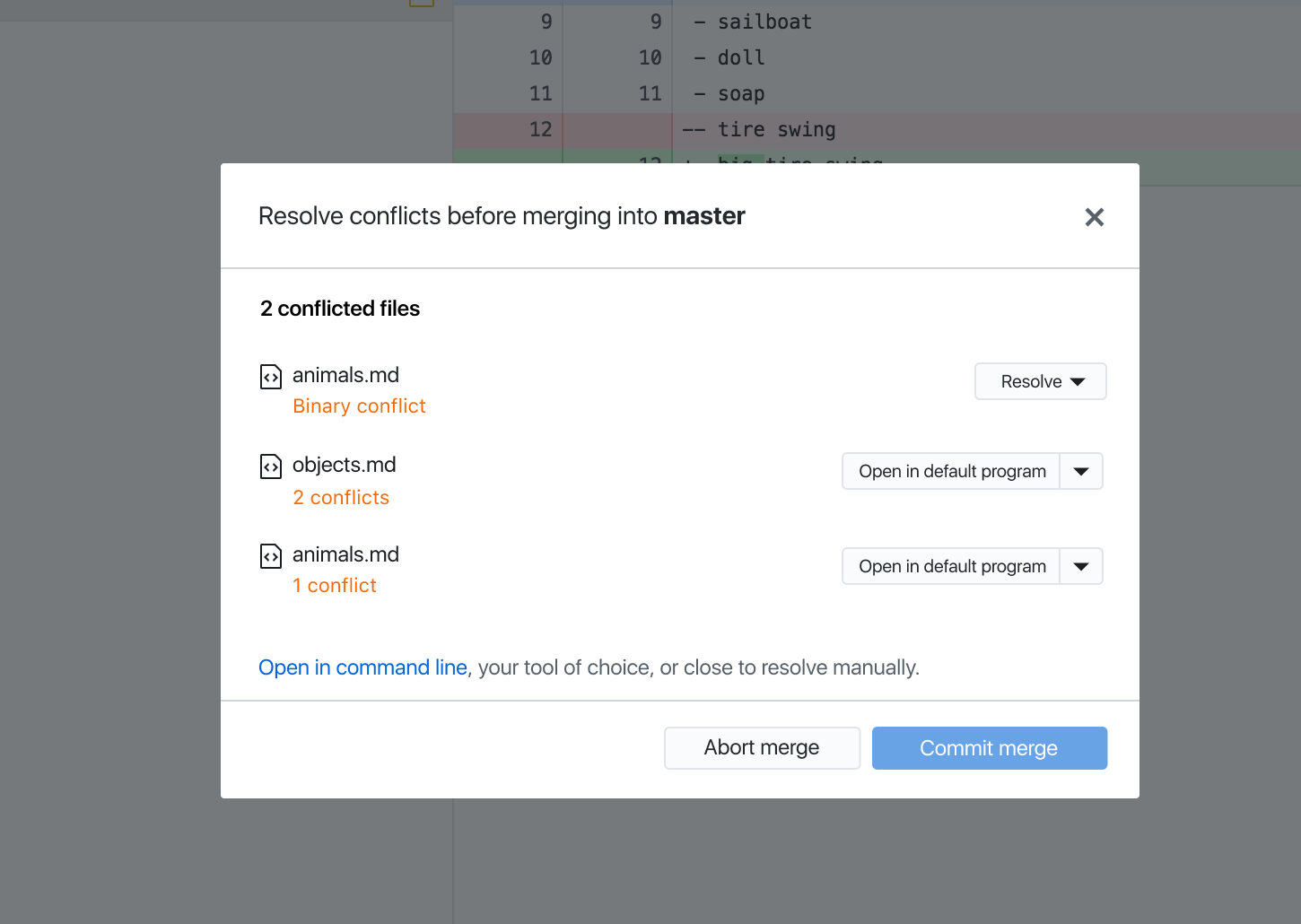 Improve no editor detected state on conflicts modal · Issue #6386 ...