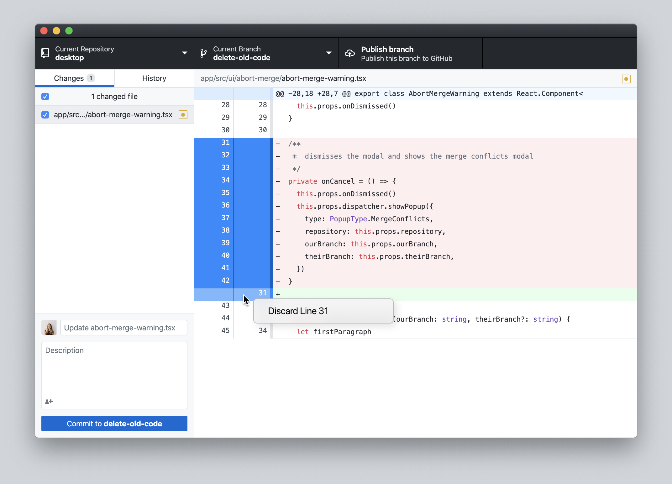 Allow discarding of individual lines in a file · Issue #2402 · desktop ...
