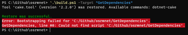 Could not find script "... GetDependencies" · Issue #85 · osrmnet/osrmnet · GitHub
