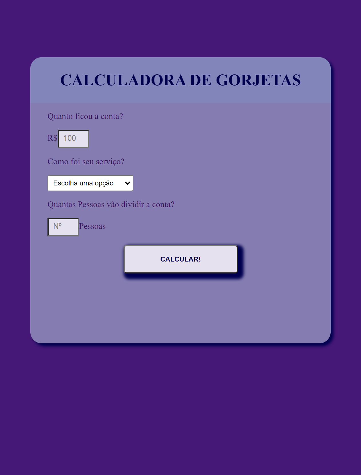 GitHub - anikape/calculadoraGorjetas: Projeto do One Bit Code - Calculadora de Gorjetas.