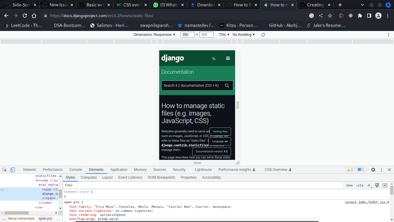 Text Overflow in the Documentation in Mobile View · Issue #1350 · django/djangoproject.com · GitHub