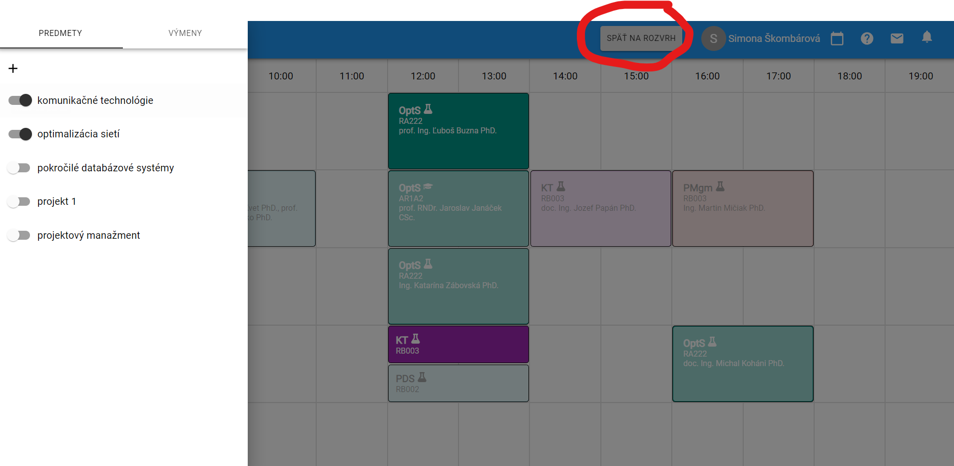 Button "SPÄŤ NA ROZVRH" disappears after unclicking course button when ...