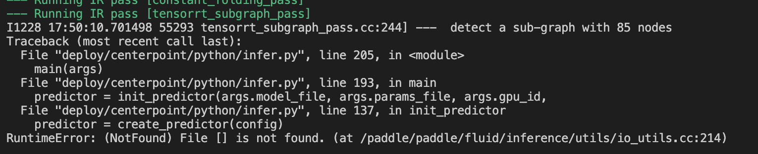 centerpoint inference python版本，使用use_trt出现错误 · Issue #183 · PaddlePaddle/Paddle3D · GitHub