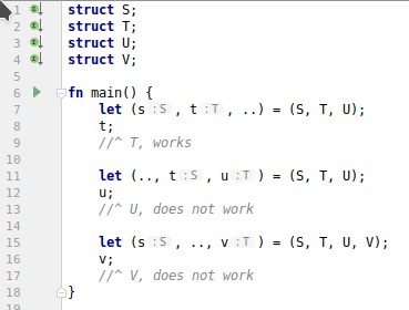 Wrong typification with tuple destructuring and .. placeholder at the ...