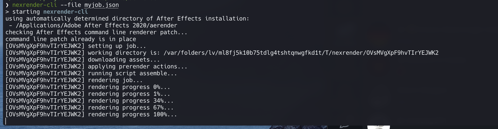 Command line stuck at rendering progress 100%... · Issue #510 · inlife/nexrender · GitHub