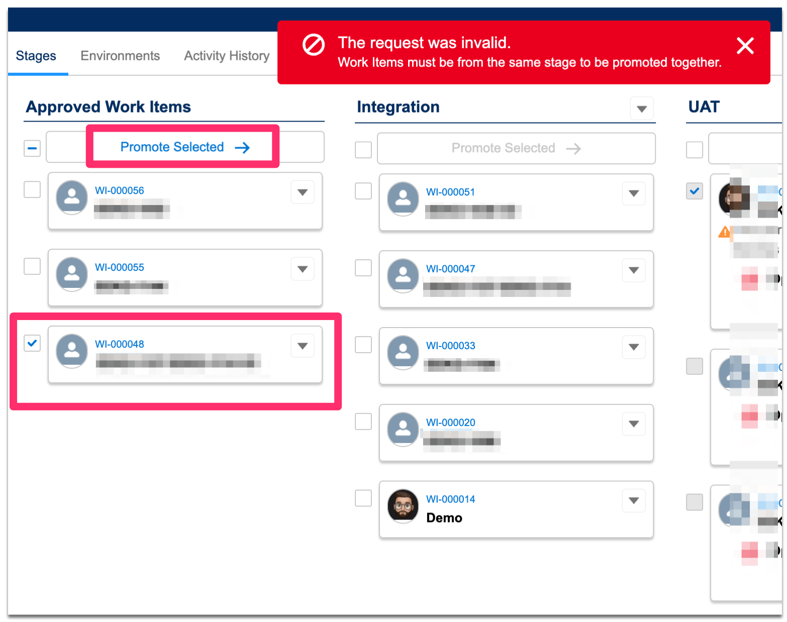 Work Items must be from the same stage to be promoted together. · Issue #161 · forcedotcom ...