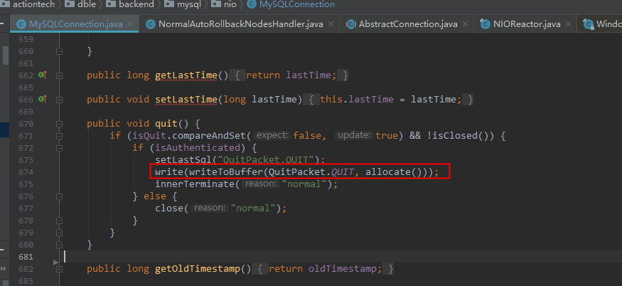 Discussion about the the logic of MySQLConnection#quit · Issue #1171 · actiontech/dble · GitHub