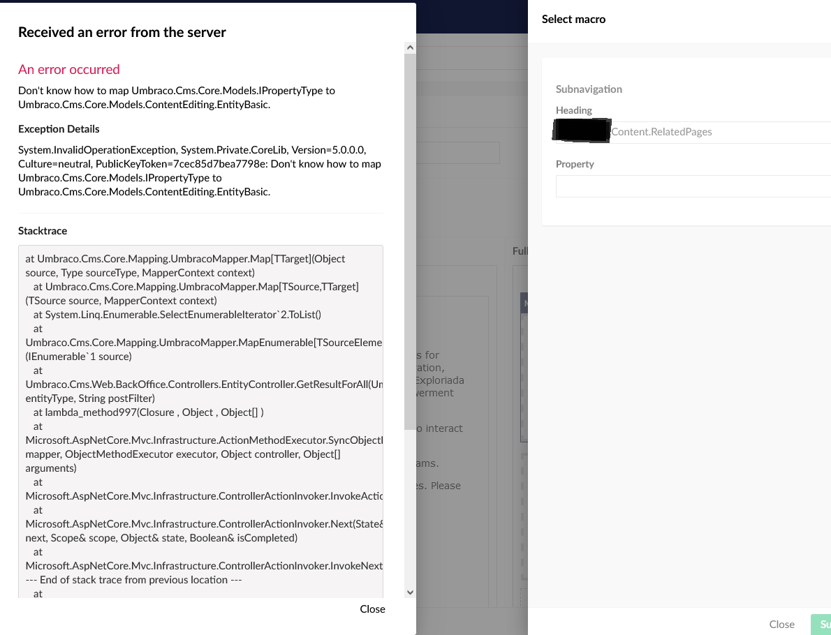 Macro S Propertytypepicker Throws Error In Backoffice · Issue 14371
