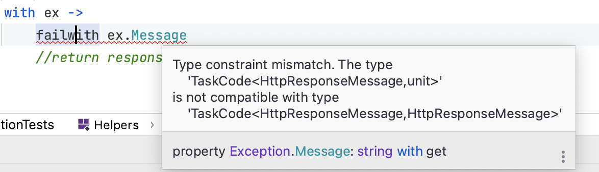 try catch inside of task does not compile correctly, requires return value even if exception is ...
