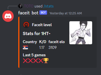 GitHub - TOTOOOOOO/faceitBot: discord bot that provides faceit stats of a player