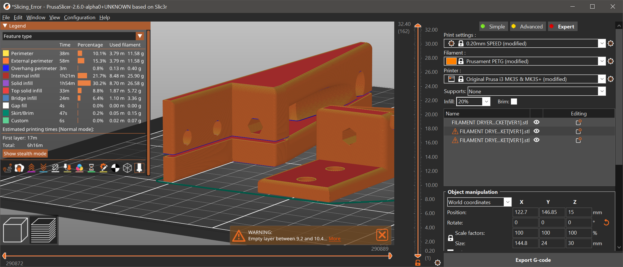 Sliced model is unprintable due to empty layer gaps. 3D model is solid ...