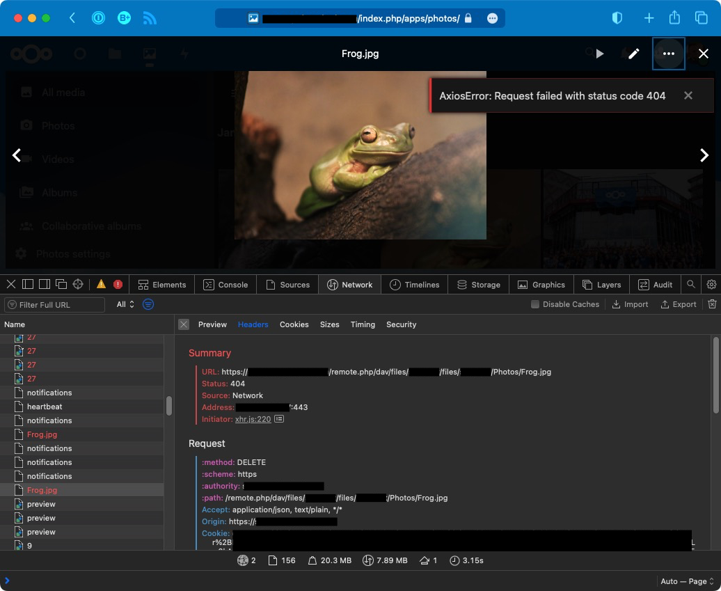 [Bug]: Axios 404 when deleting a single photo from photo view in Photos web app · Issue #1583 ...