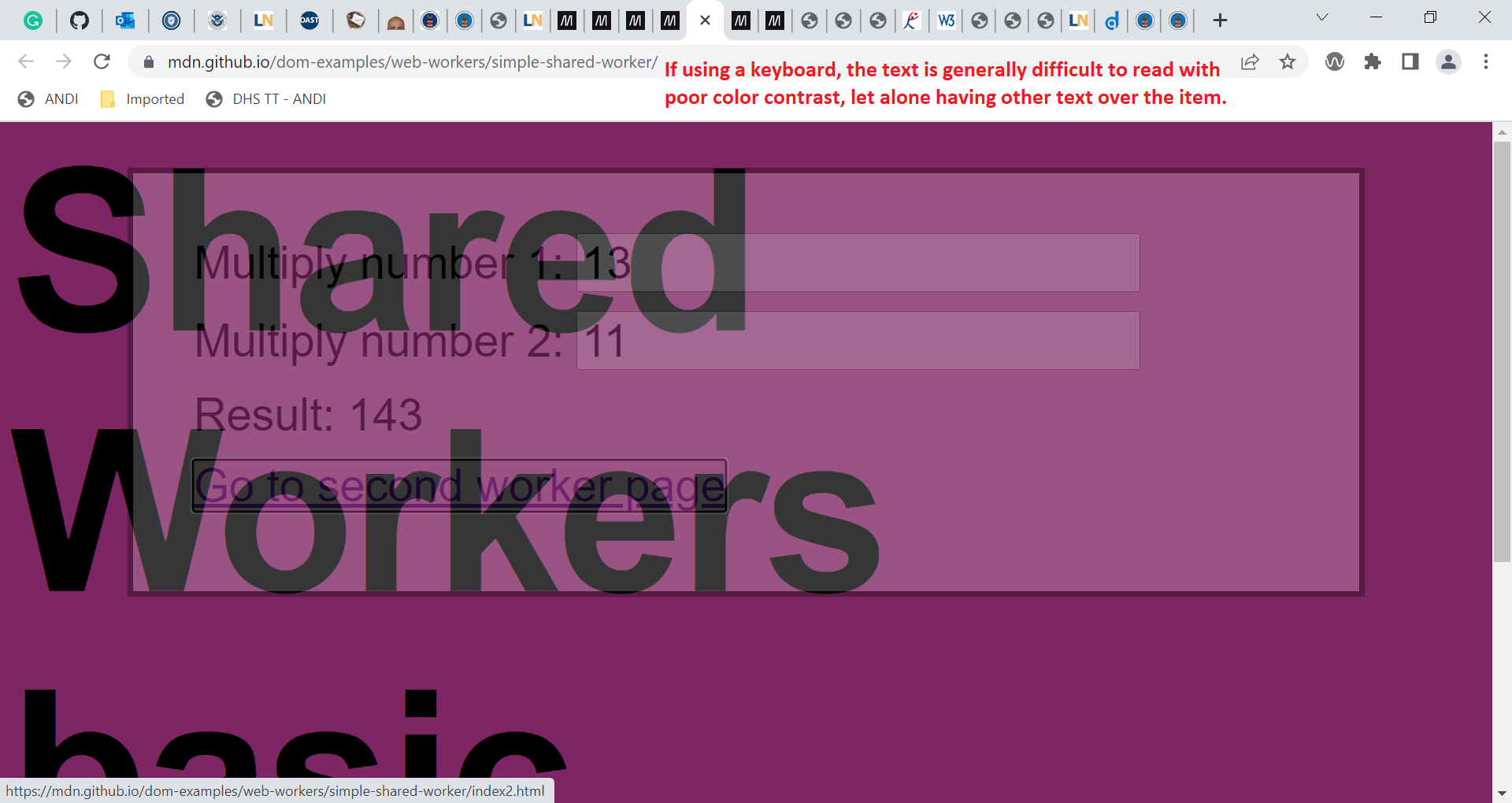 Poor Color Contrast of "run shared worker" Example Page · Issue #222 · mdn/dom-examples · GitHub