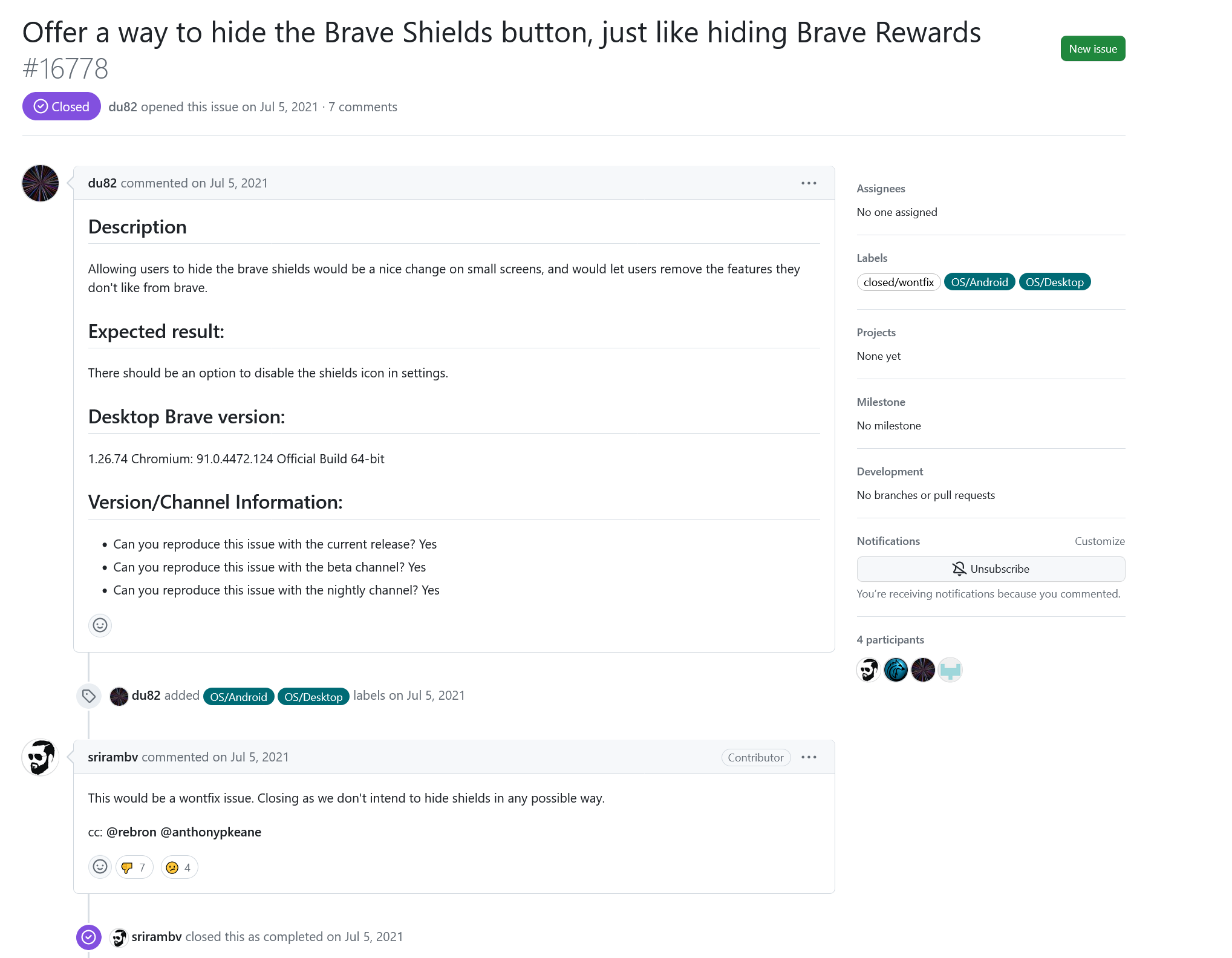 Feature request: Offer to remove brave shields branding icon · Issue ...