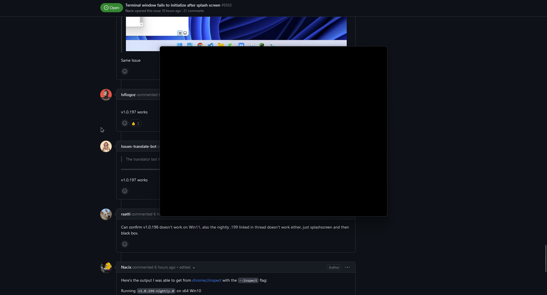 Terminal Window Fails To Initialize After Splash Screen · Issue 8868 · Eugenytabby · Github