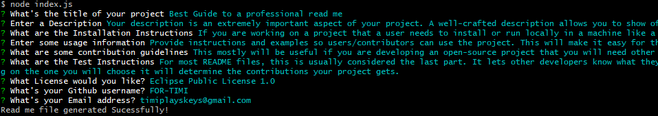 Github For Timi Readme Generator This Command Line Application Is Used To Generate A Readme