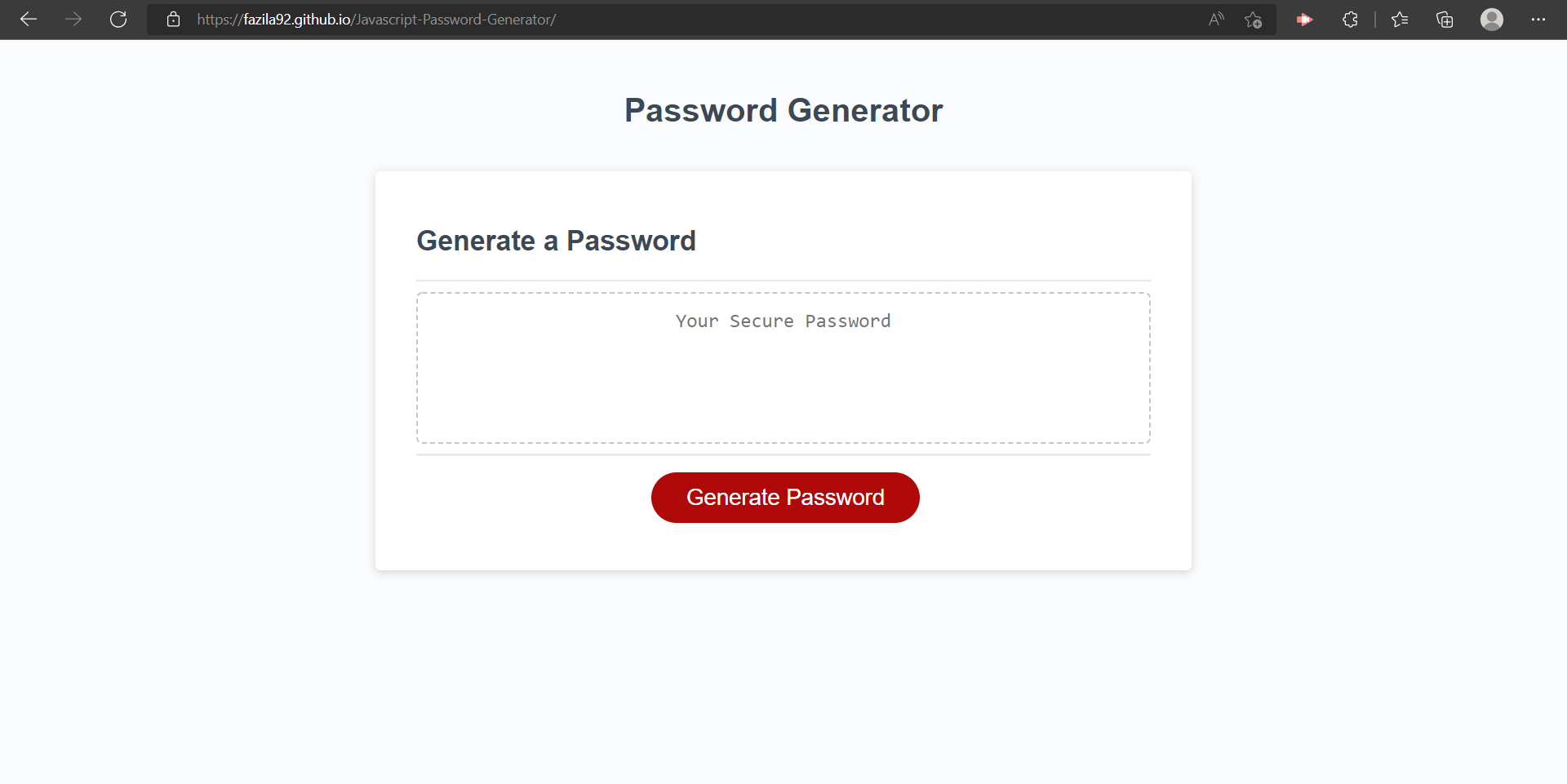 GitHub - Fazila92/Javascript-Password-Generator