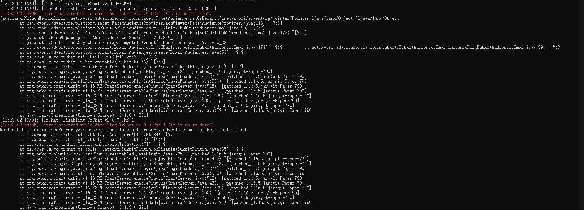 Trchat 插件 在paper 1.16.5 790 核心下无法加载 · Issue #111 · TrPlugins/TrChat · GitHub