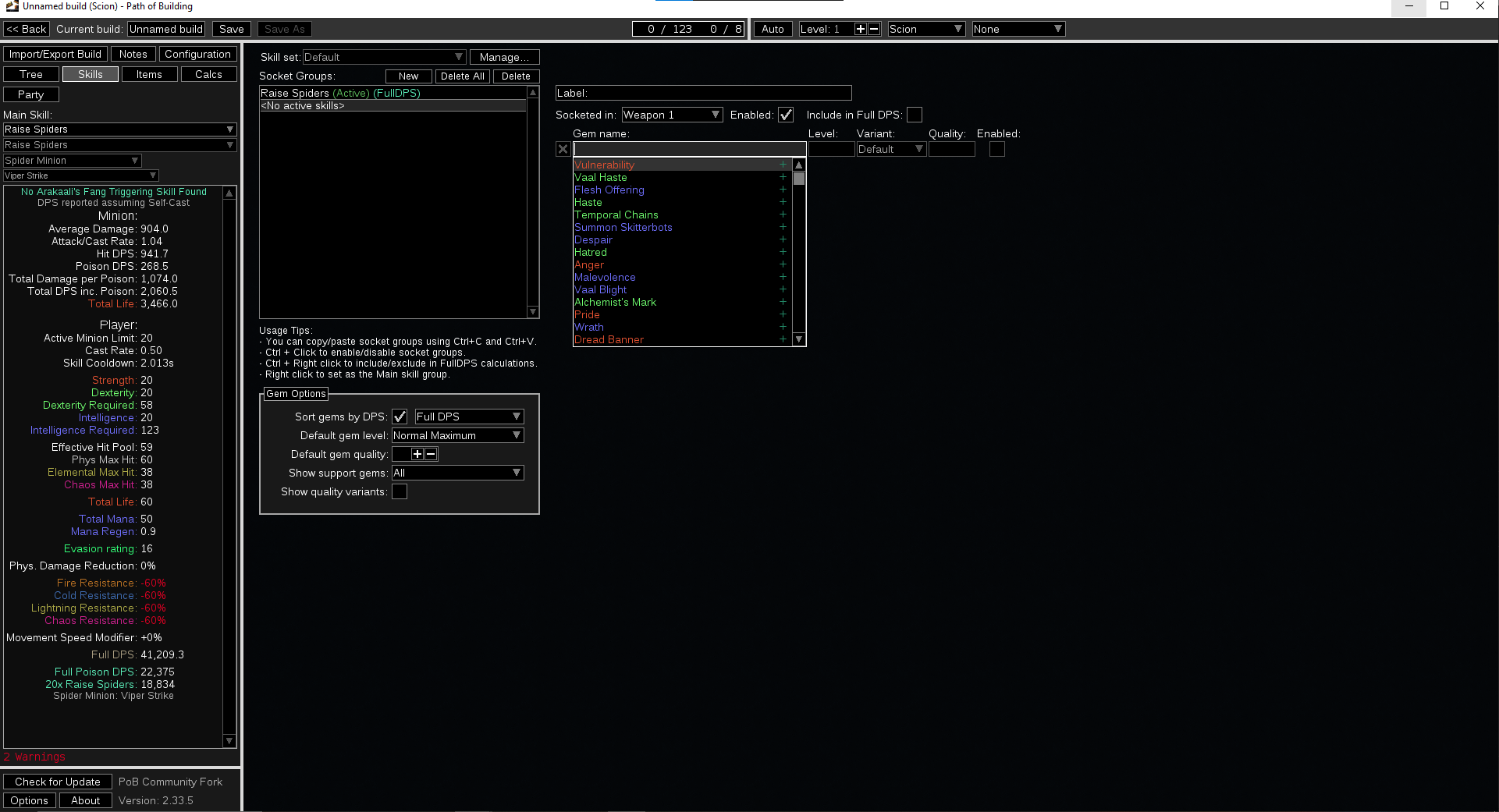 Sort gems by DPS not working for Raise Spiders (Arakaali's Fang) · Issue #6618 ...