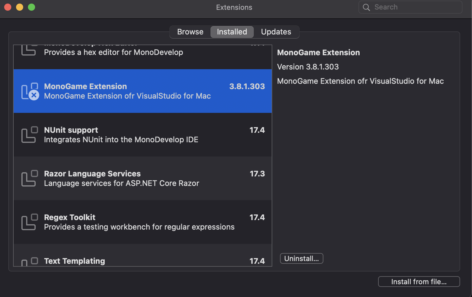 MonoGame.Templates.VSMacExtension, 3.8.1.303 not working with latest ...