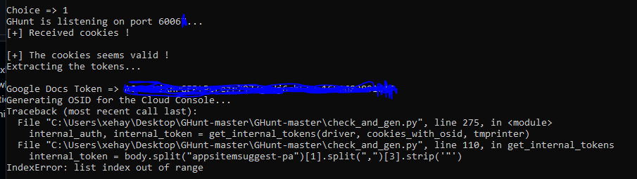 indexError with cookies thing · Issue #332 · mxrch/GHunt · GitHub