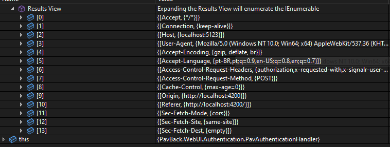 Can't pass headers from browser (typescript) to hub (.NET Core 6 ...