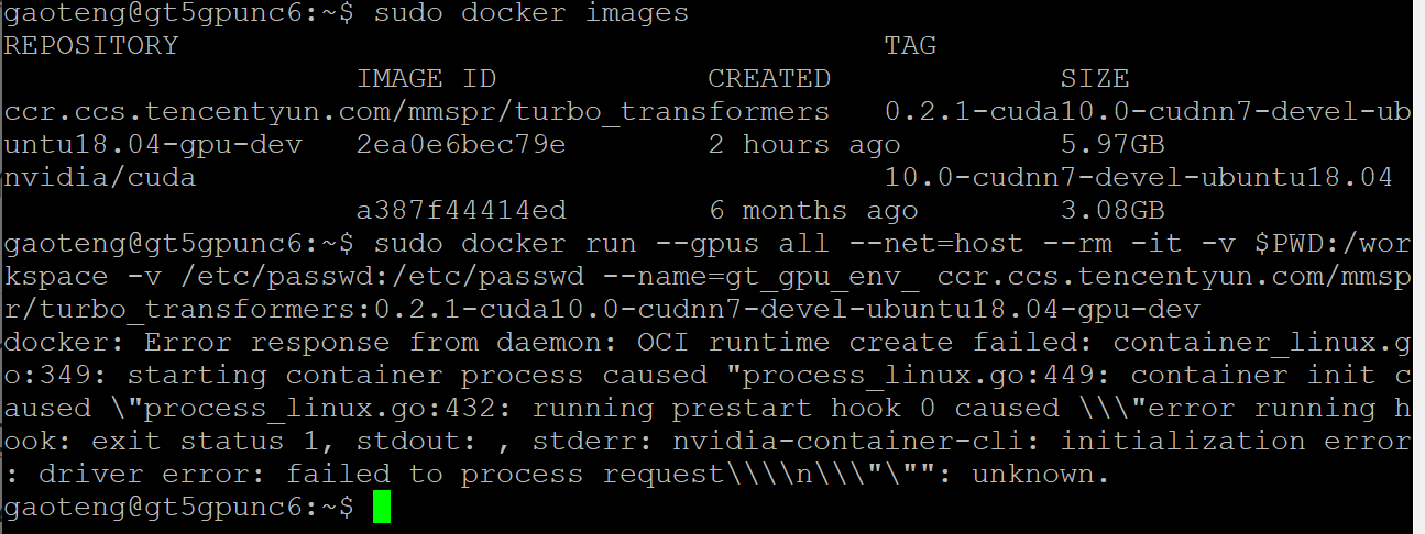 Docker Run Gpu容器失败 · Issue 81 · Tencentturbotransformers · Github