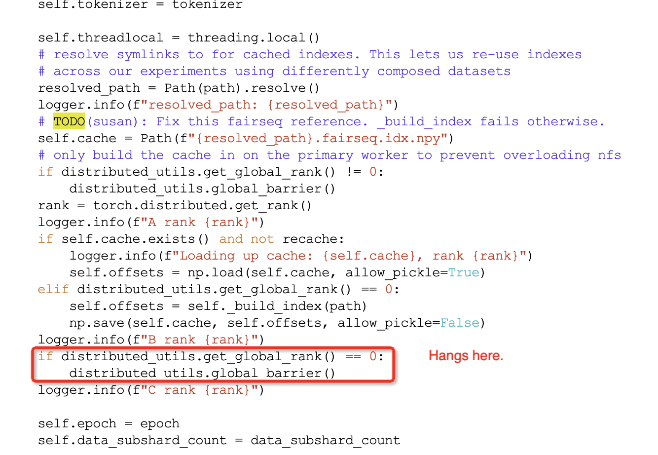 metaseq-train hangs at global barrier when 2-nodes launch. · Issue #652 · facebookresearch ...