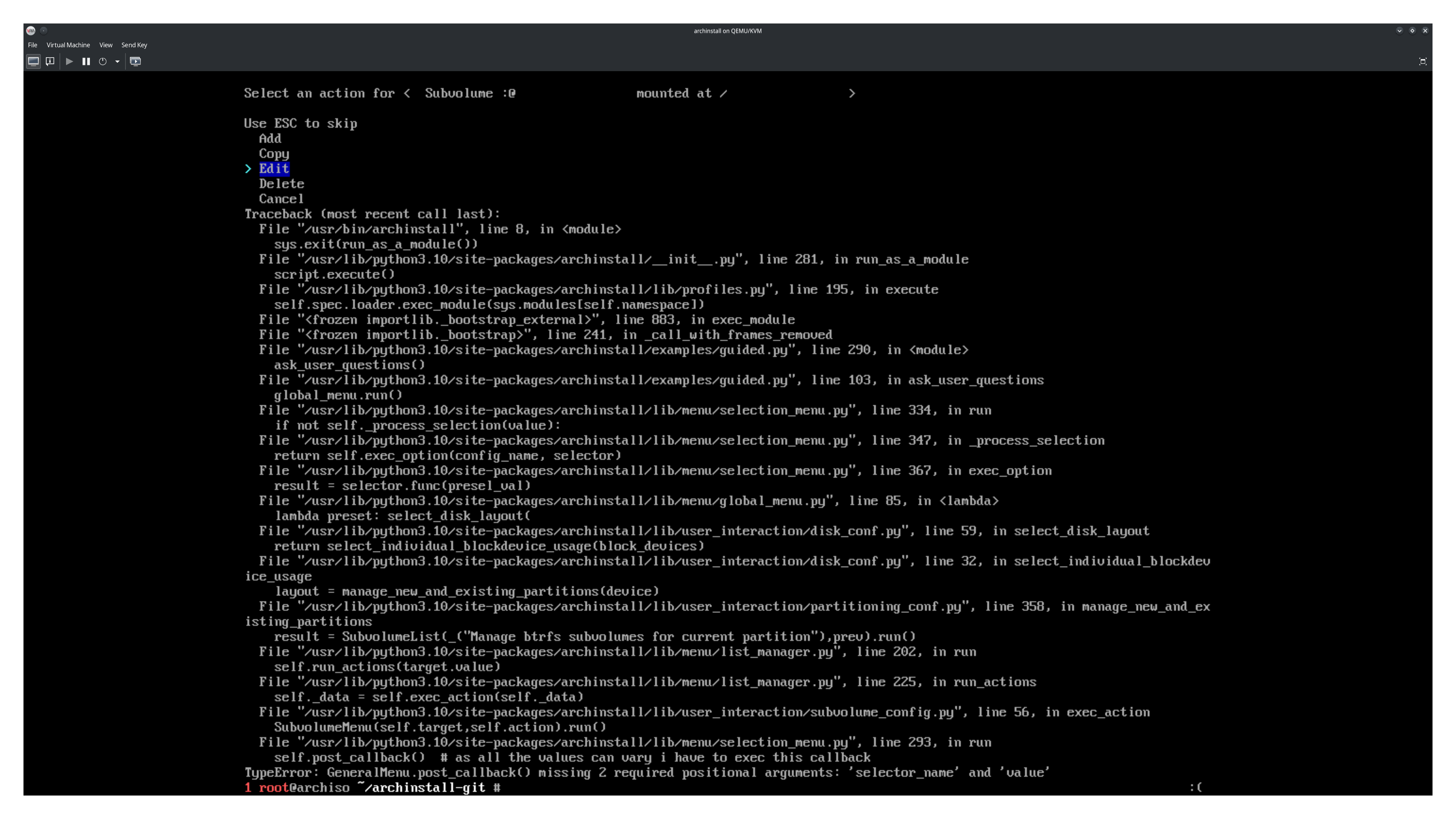 BTRFS not working in Virt-Manager · Issue #1245 · archlinux/archinstall · GitHub
