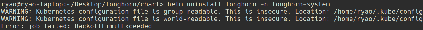 [BUG] Cannot re-run helm uninstallation if the first one failed and cannot fetch logs of failed ...
