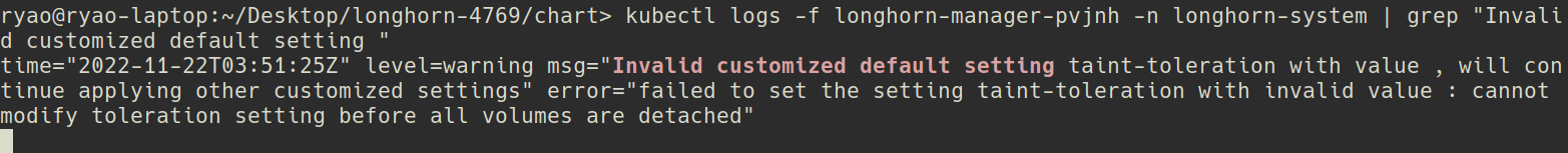 [BACKPORT][v1.3.3][BUG] LH continuously reports `invalid customized default setting taint ...