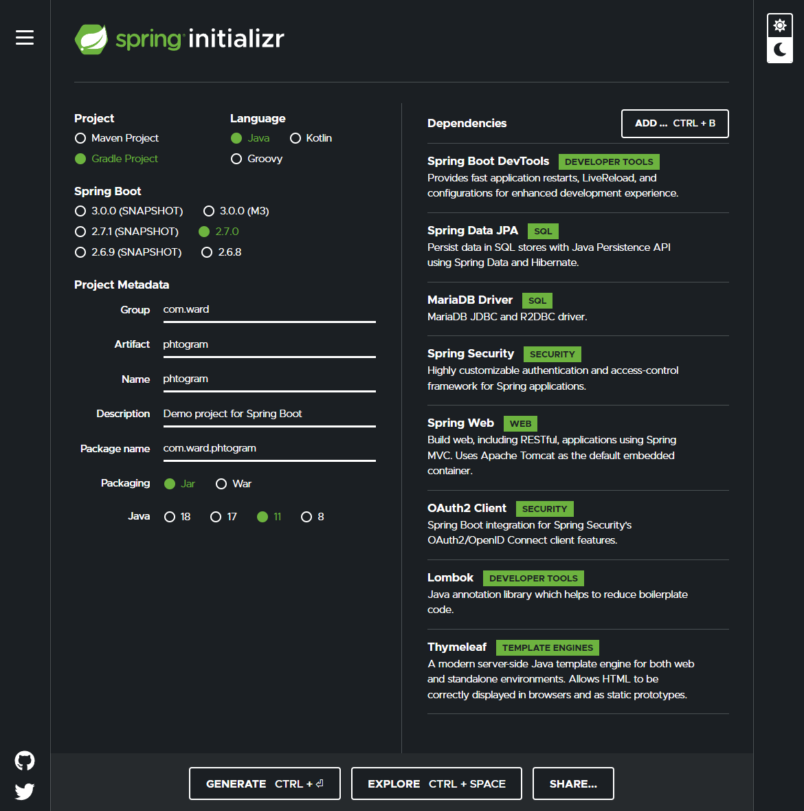 GitHub - ItsWard/project-photogram-start: 클론코딩 - 인스타그램 - Gradle 초기 프로그램입니다.