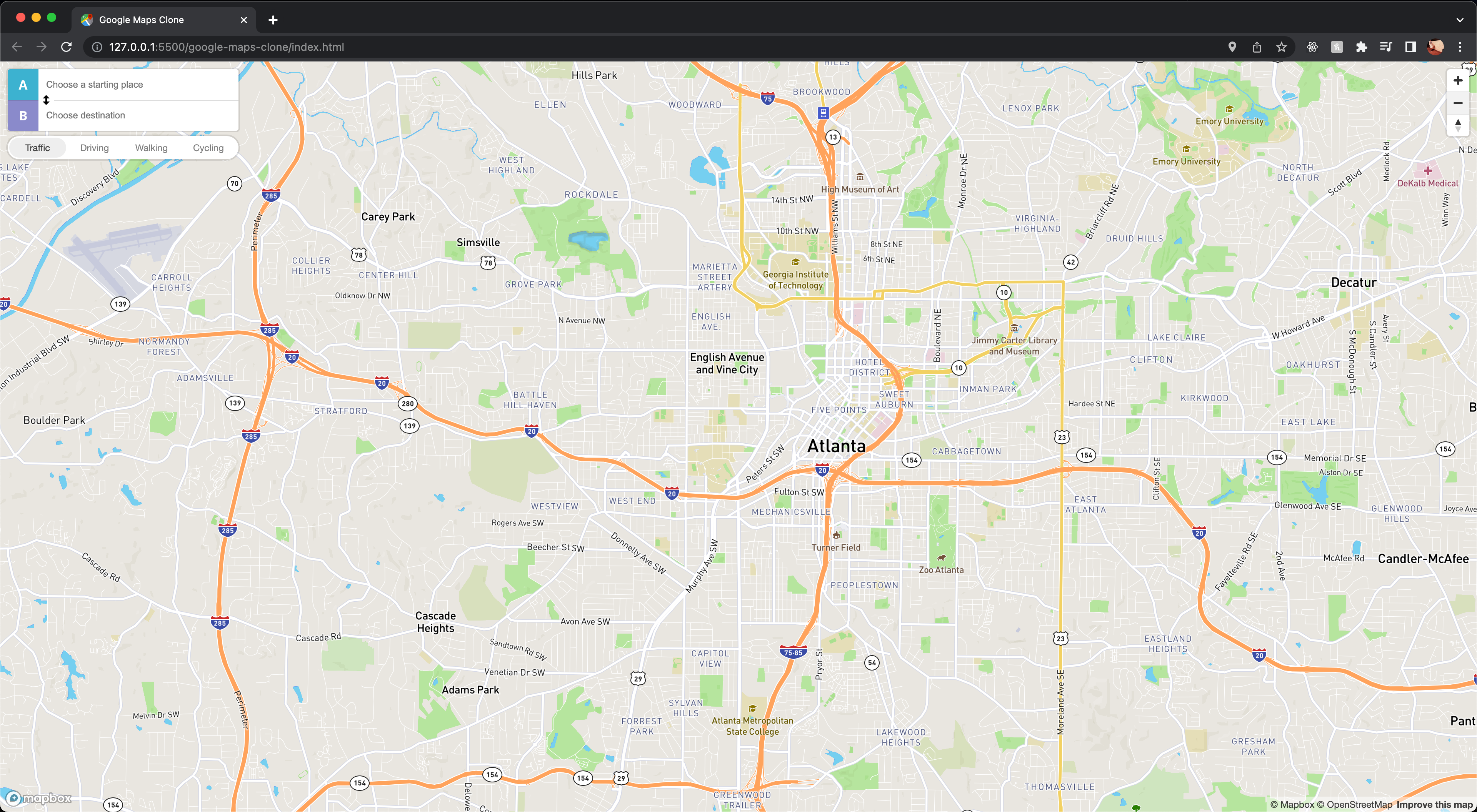 GitHub - keithhetrick/google-maps-clone: Simple, single page app that ...