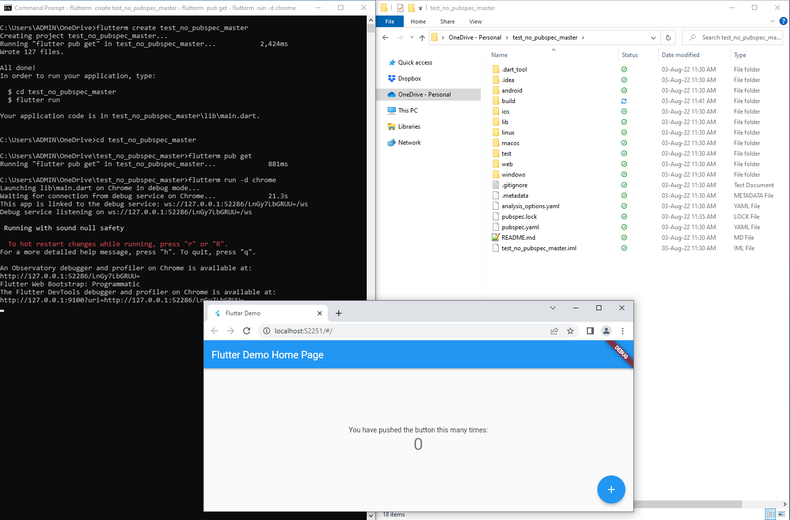 When app is in OneDrive directory "flutter pub get" returns Error: No pubspec.yaml file found ...