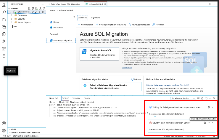 A11y_SQLMigrationControlPlane_ AzureSQLMigration _MigrationStatus_ScreenReader: Buttons present ...