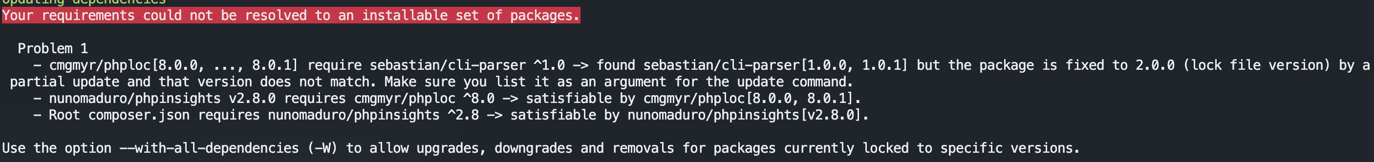 Still can't install the 2.8.0 version with phpunit 10 · Issue #635 · nunomaduro/phpinsights · GitHub