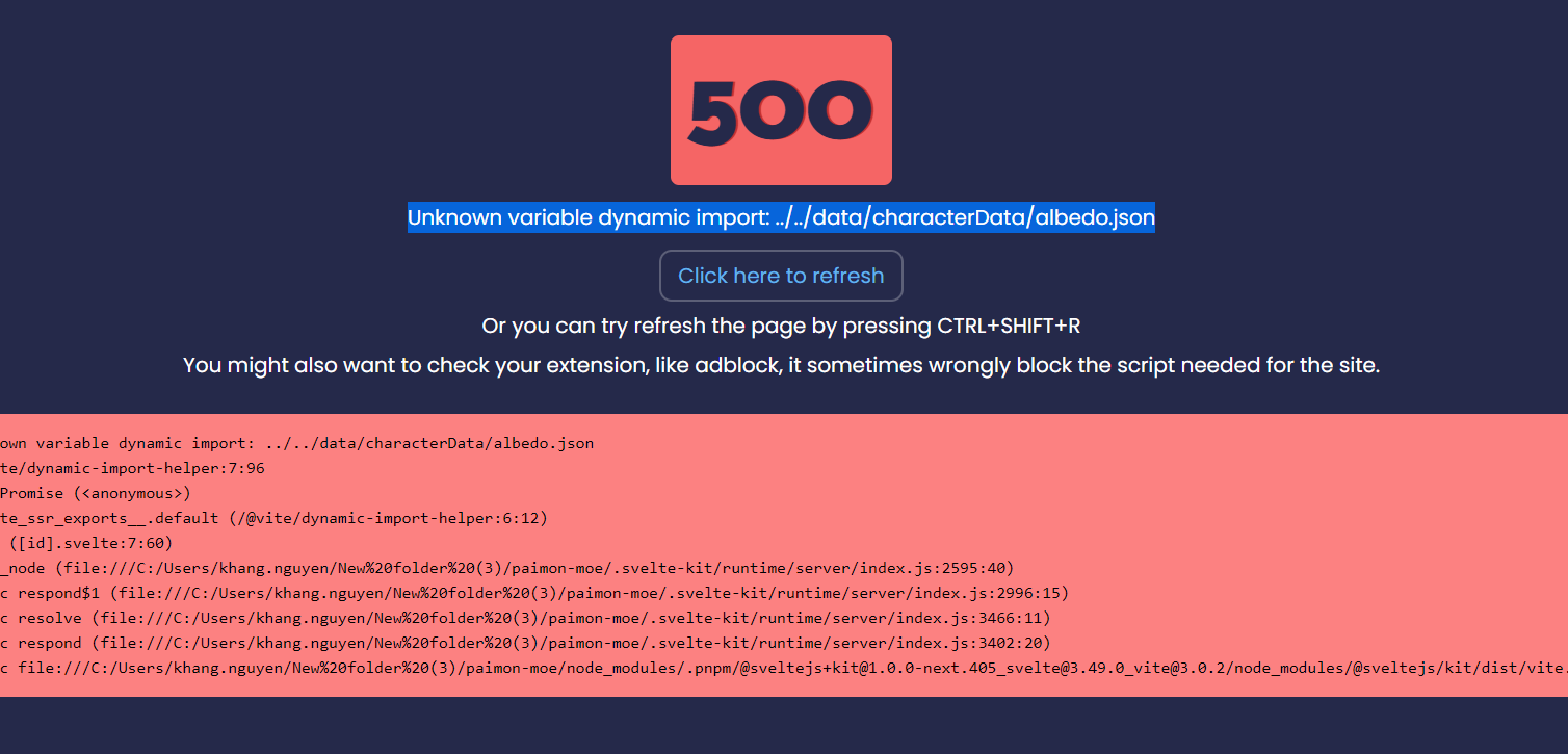 Error 500: Unknown variable dynamic import: ../../data/characterData/... · Issue #429 ...