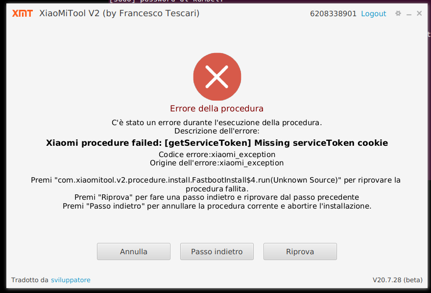 Xiaomi procedure failed: [getServiceToken] Missing serviceToken cookie ...