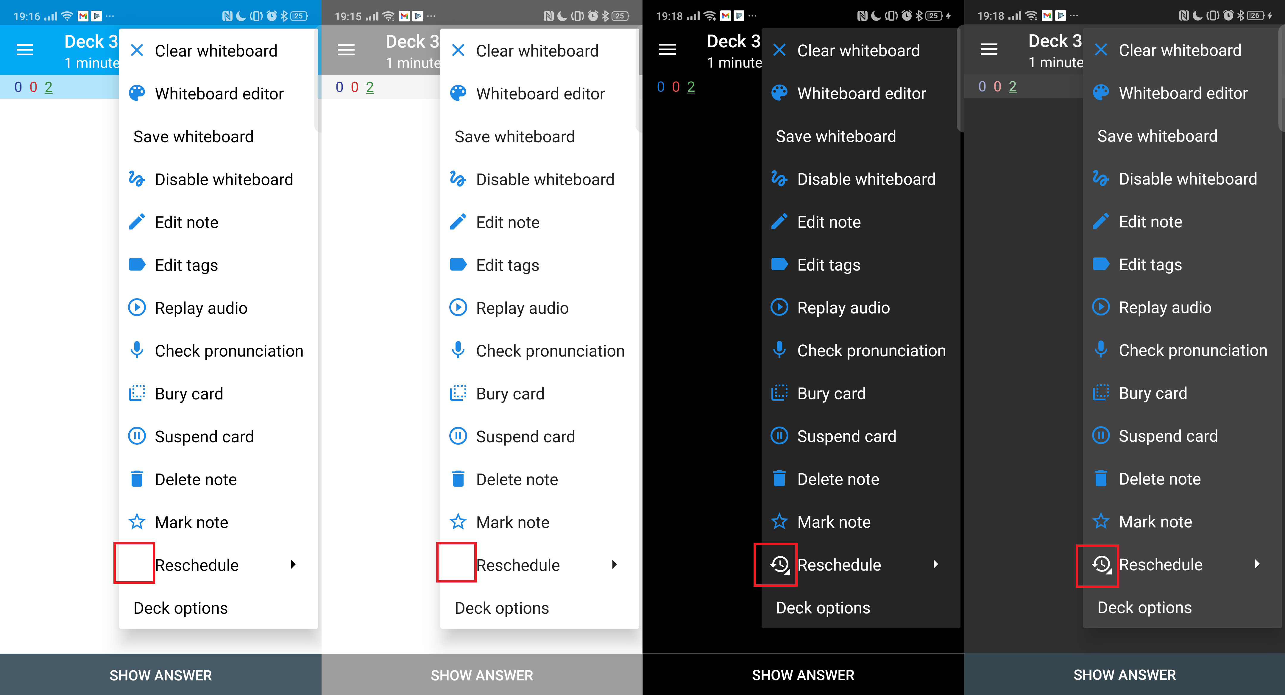 [Bug] The color of "Reschedule" icon on "︙" menu isn't same as one of other icons, but always ...