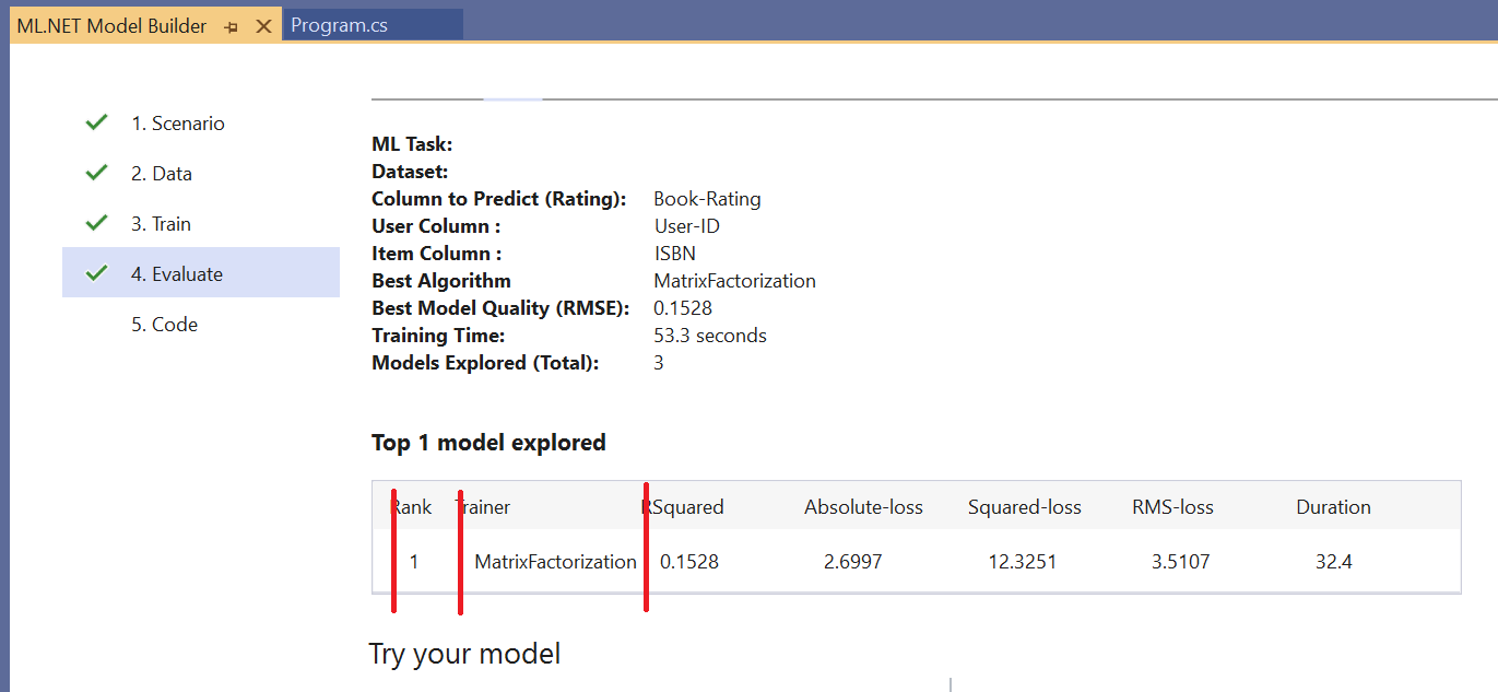 Recommendation - Evaluate models explored table items not aligned · Issue #439 · dotnet ...