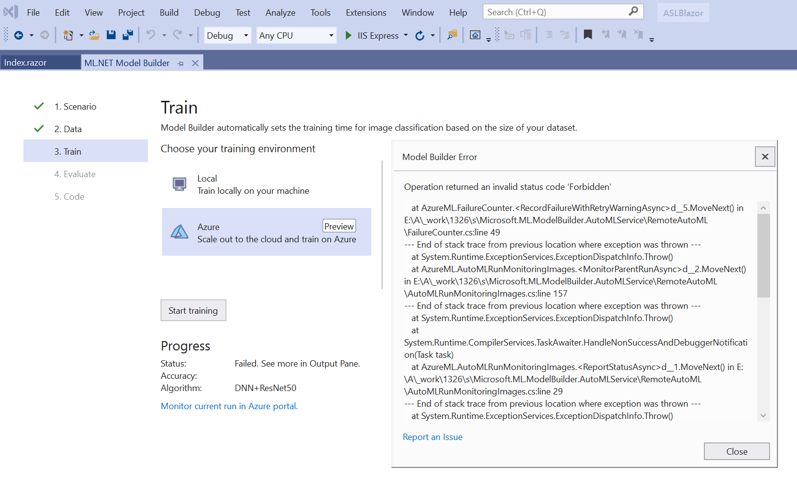 Azure training error · Issue #573 · dotnet/machinelearning-modelbuilder ...